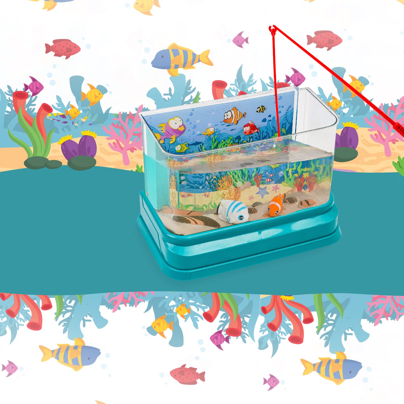 Aquarium Fishing Toy for Kids, Fishing Game Toy for Toddlers with Light and Music, Mini Kids Aquarium Toy Gift for Boys and Girls