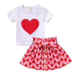 younger tree toddler baby girl valentine's day outfit heart t-shirt tops and a-line skirt sets kids 2pcs fashion clothes (heart print, 3t-4t)