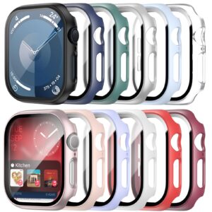 12 pack case with tempered glass screen protector for apple watch 44mm se 2 series 6 5 4 se, cuteey full protective matte pc cover for iwatch 44mm accessories