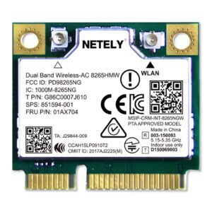 netely wireless-ac 8265hmw 1200mbps mini-pcie interface wifi adapter with bluetooth 4.2 for laptop pcs, intel wireless-ac 8265d2w, 2.4ghz 300mbps & 5ghz 867mbps wifi card (wireless-ac 8265hmw)