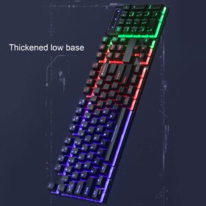 USB Gaming Keyboard, Quick Response Backlit Keyboard 104 Keys Wired One Piece Design High and Low Key Design RGB Lighting Effect for Gaming for Office for Home(H600 black characters-single keyboard)