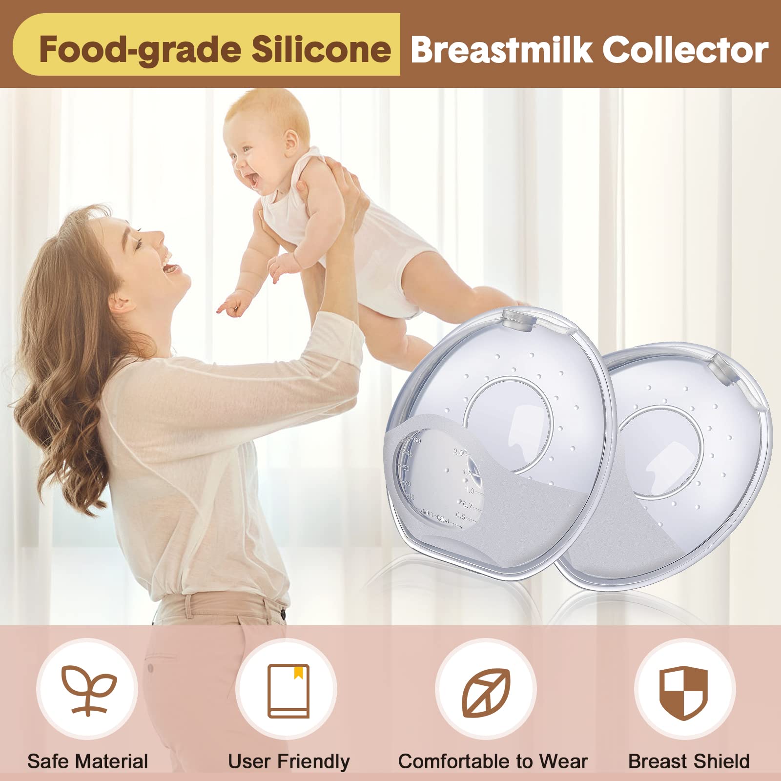 Lictin Breast Shell Breastmilk Collector for Breastfeeding 2 Pcs Silicone Breast Pad Nursing Cup Milk Saver for Nursing Moms Protect Sore Nipples Soft and Reusable with 20 Breast Milk Storage Bags