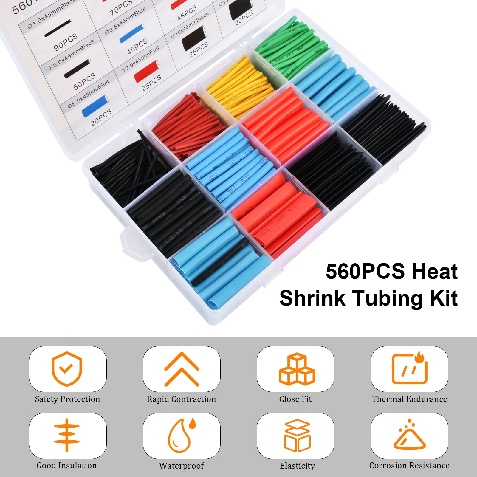 560PCS Heat Shrink Tubing Kit, 2:1 Wire Shrink Wrap Tubing Wire Heat Shrink Tube Kit, Assortment Electric Colored Insulation Heat Shrink Tubing with Box