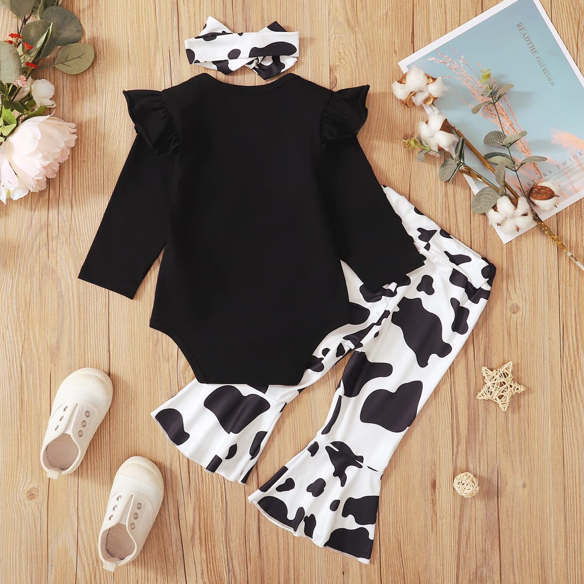 Detigee 1st Birthday Outfit for Girls Cow Birthday Outfit Infant First Birthday Clothes (Black,12-18 Months) (A1019A)