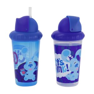 toddler sippy cups for boys | 10 ounce blue’s clues sippy cup pack of two with straw and lid | durable blue leak proof travel water bottle for toddlers