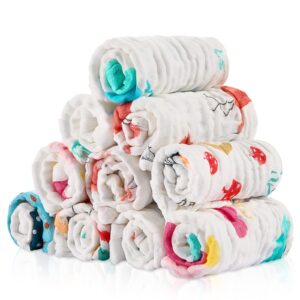 Qioo 10 Pack Muslin Baby Washcloths Size 10"x10" Multicolor