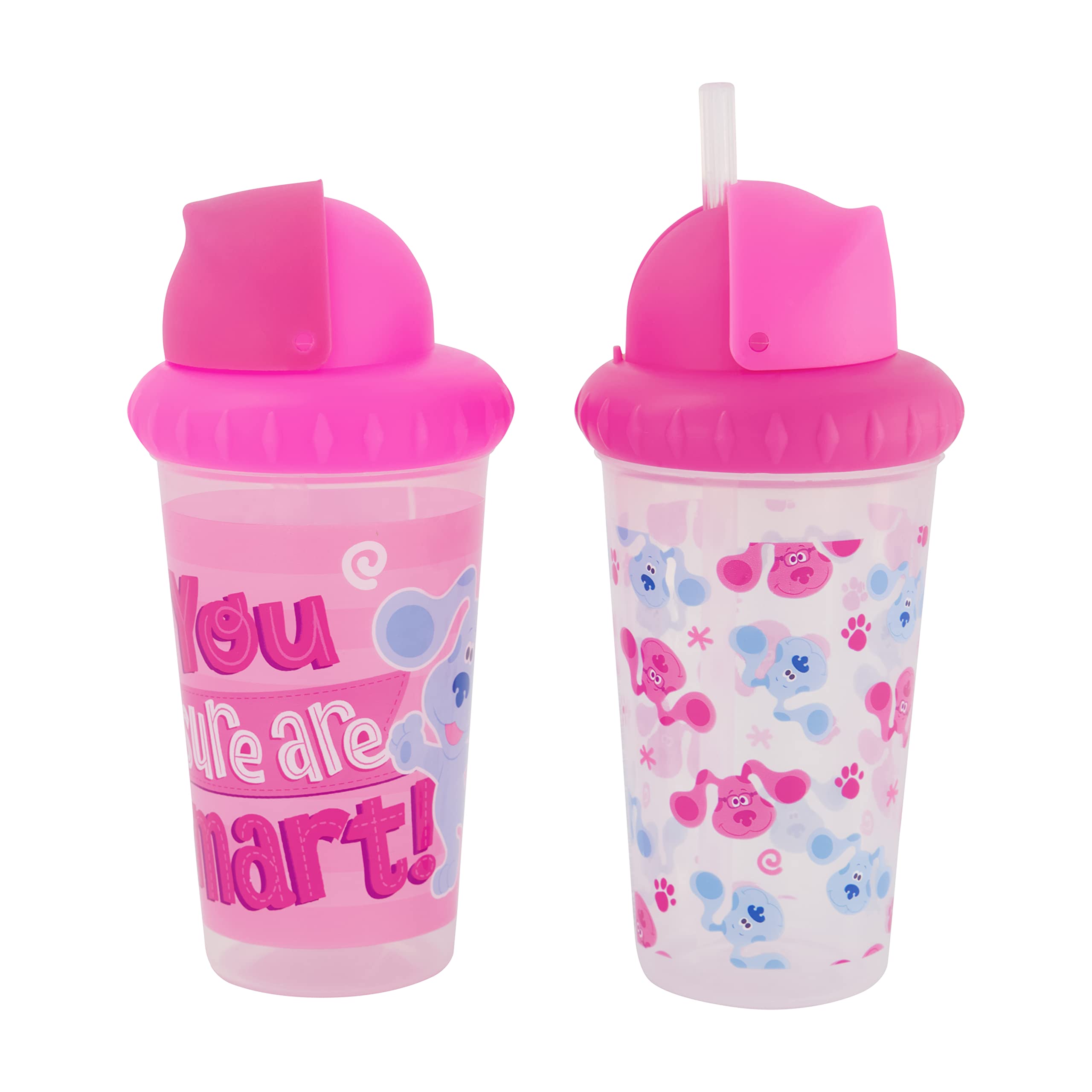 Toddler Sippy Cups for Girls | 10 Ounce Blue’s Clues Sippy Cup Pack of Two with Straw and Lid | Durable Blue Leak Proof Travel Water Bottle for Toddlers