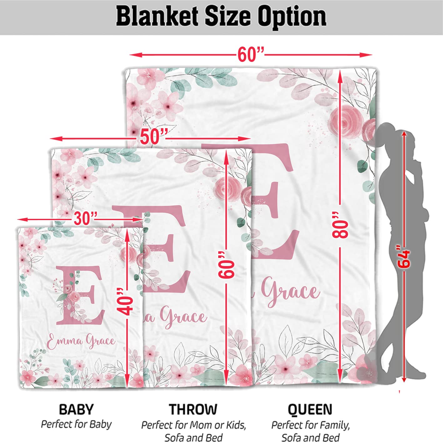 Jump Up Personalized Baby Monogram Blanket,Pink Baby Blanket Monogram,Monogram Blanket Baby,Monogram Blankets,Monogrammed Baby Blanket,Baby Blanket Name,Floral Baby Blanket