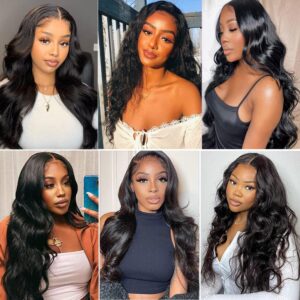 20 Inch Lace Front Wigs Human Hair Body Wave 13x4 Lace Frontal Wig 180% Density Unprocessed Brazilian Virgin Human Hair Pre-Plucked for Black Women Free Part Natural Color (body wave wigs, 20 Inch)