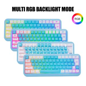 7KEYS 60% 2.4G Wireless Gaming Keyboard with Wrist Rest, Compact 63 Keys Mini RGB Light up Keyboard for PC Mac Laptop, Portable, Rechargeable Suit for Typing and Gaming(White&Blue)