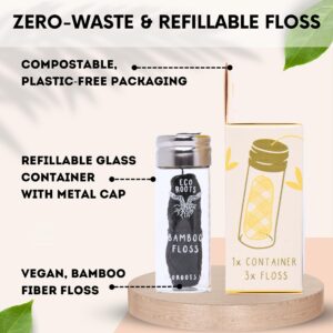 ECO ROOTS Bamboo Floss, Eco Friendly Dental Floss | Reusable Flosser Glass Holder | Vegan Bamboo Flossers | Zero Waste, Plastic Free, Biodegradable Tooth Floss | Sustainable Products