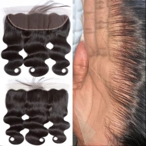 13 x 4 lace frontal closure body wave frontal 13 x 4 hd transparent lace frontals with bangs baby hair 100% remy human hair 150% density natural color (natural color, 10 inch)