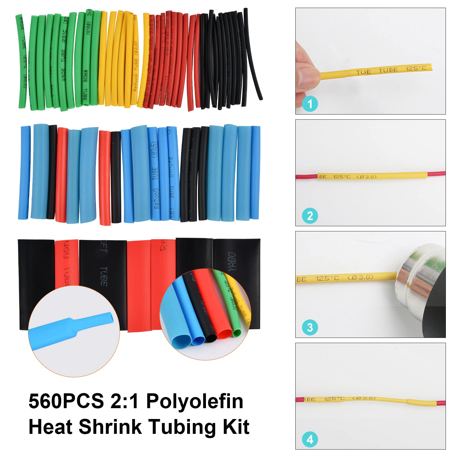 560PCS Heat Shrink Tubing Kit, 2:1 Wire Shrink Wrap Tubing Wire Heat Shrink Tube Kit, Assortment Electric Colored Insulation Heat Shrink Tubing with Box