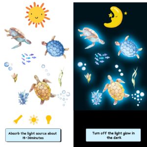 116 Pieces Glow in The Dark Under Ocean Wall Decals Sea Life Animals Wall Stickers Kids Wall Decals Removable Waterproof Peel and Stick for Boys Kids Bathroom