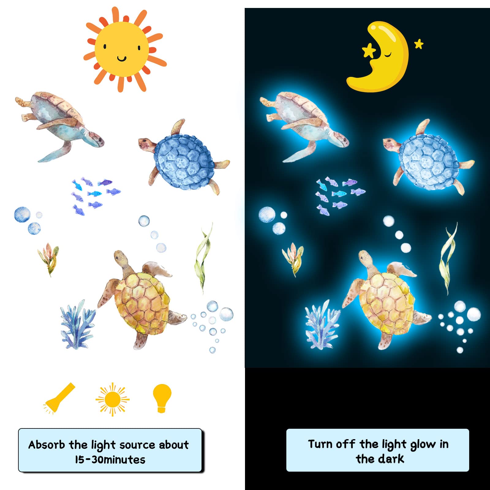 116 Pieces Glow in The Dark Under Ocean Wall Decals Sea Life Animals Wall Stickers Kids Wall Decals Removable Waterproof Peel and Stick for Boys Kids Bathroom