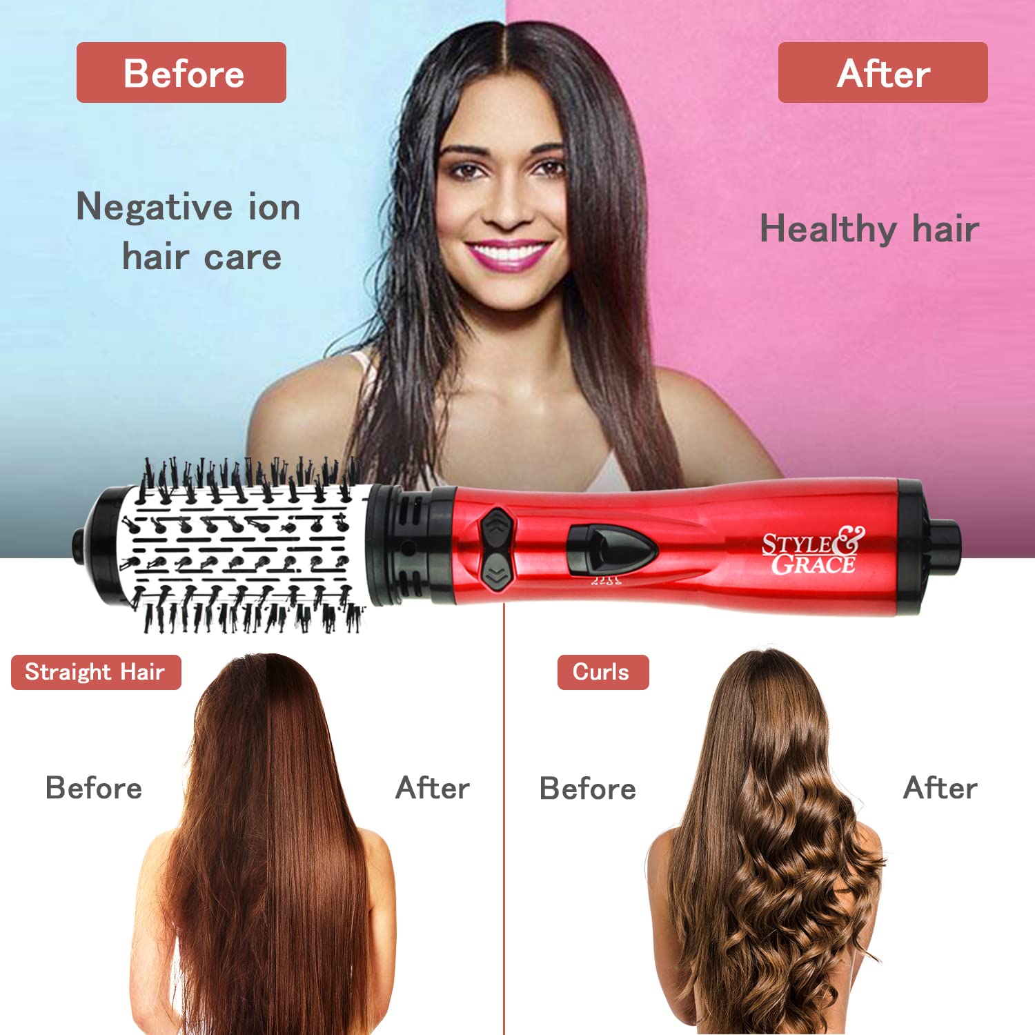 Hot Air Brush Styler and Dryer,Rotating Hair Dryer Brush for Salon at Home,2-in-1 Electric Rotating Hair Curlyer Comb for Stylish Vibrant Curly Hair (Red)…