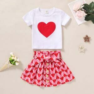 YOUNGER TREE Toddler Baby Girl Valentine's Day Outfit Heart T-shirt Tops and A-line Skirt Sets Kids 2Pcs Fashion Clothes (Heart print, 3T-4T)