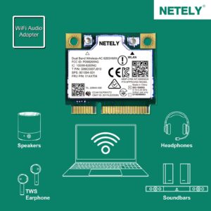 NETELY Wireless-AC 8265HMW 1200Mbps Mini-PCIE Interface WiFi Adapter with Bluetooth 4.2 for Laptop PCs, Intel Wireless-AC 8265D2W, 2.4GHz 300Mbps & 5GHz 867Mbps WiFi Card (Wireless-AC 8265HMW)