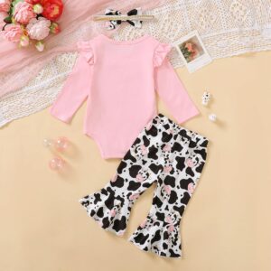 Detigee Baby Girl Cow Print Outfit Newborn Coming Home Bodysuit Baby Bell Bottom Outfit (Black,0-3 Months)