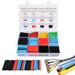 560pcs heat shrink tubing kit, 2:1 wire shrink wrap tubing wire heat shrink tube kit, assortment electric colored insulation heat shrink tubing with box