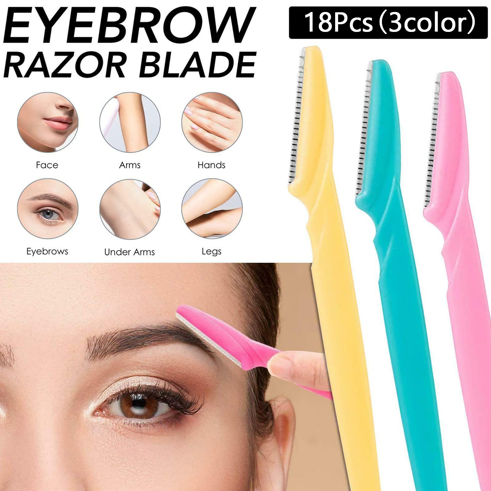 18Pcs Eyebrow Razor Multipurpose Exfoliating Dermaplaning Tool Trimming and Shaving Grooming Eyebrow Face Razor and Eyebrow Shaper for Women 3 Colors