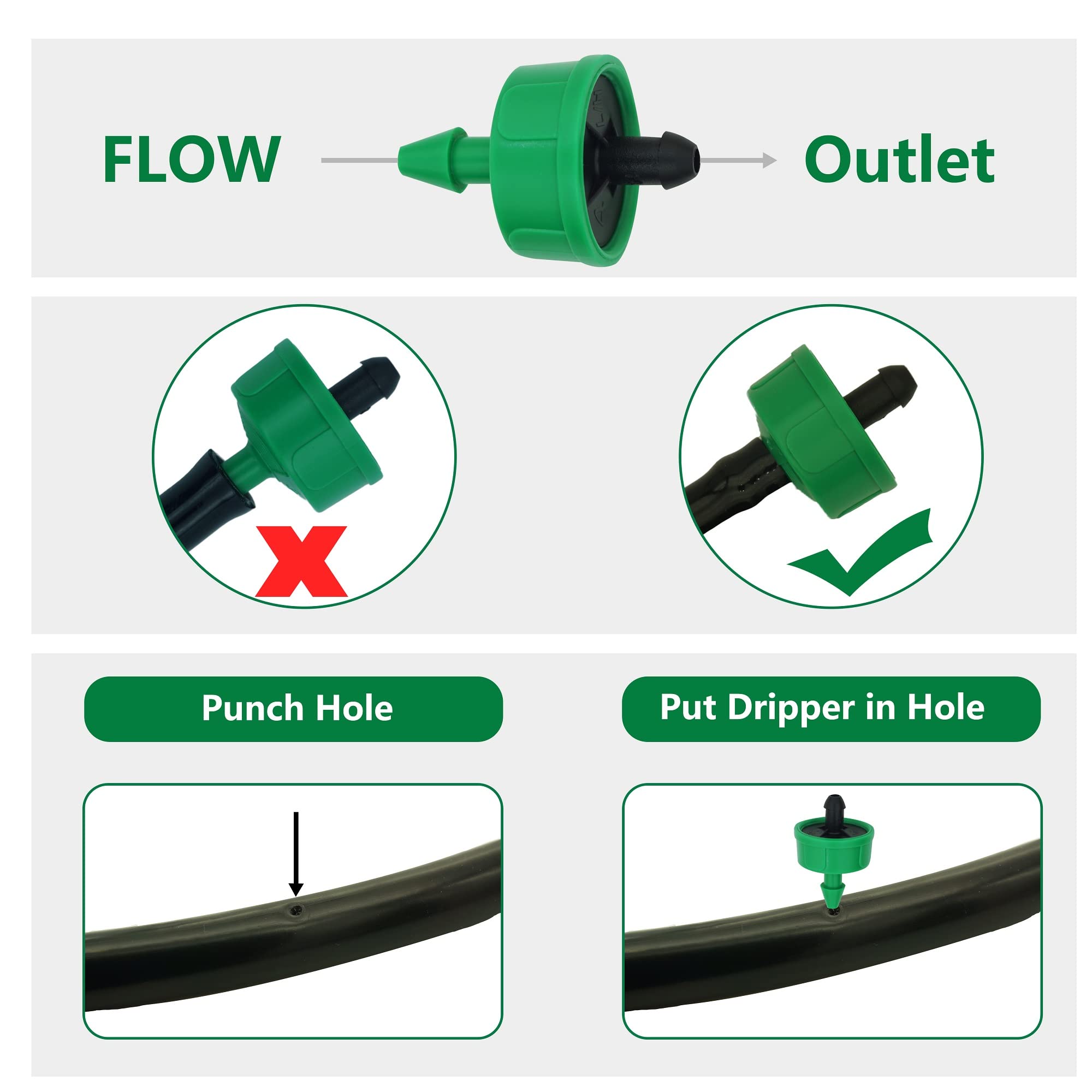 Yeedoox 1 GPH Drip Irrigation Emitters Pressure Compensating Drippers Constant Flow Heads Parts Garden Flower Pots Plants Systems Dig Kit for 1/4 Inch Watering Tubing Line 50-Pack