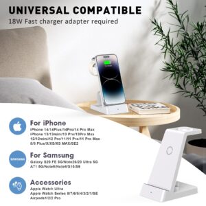 Wireless Charging Station,18W Fast Wireless Charger Compatible with iPhone 14/13/12/11/Pro/Max/SE/XS/XR/X/8 Plus/8, 3 in 1 Wireless Charging Dock Stand for Apple Watch Series & Airpods (with Adapter)