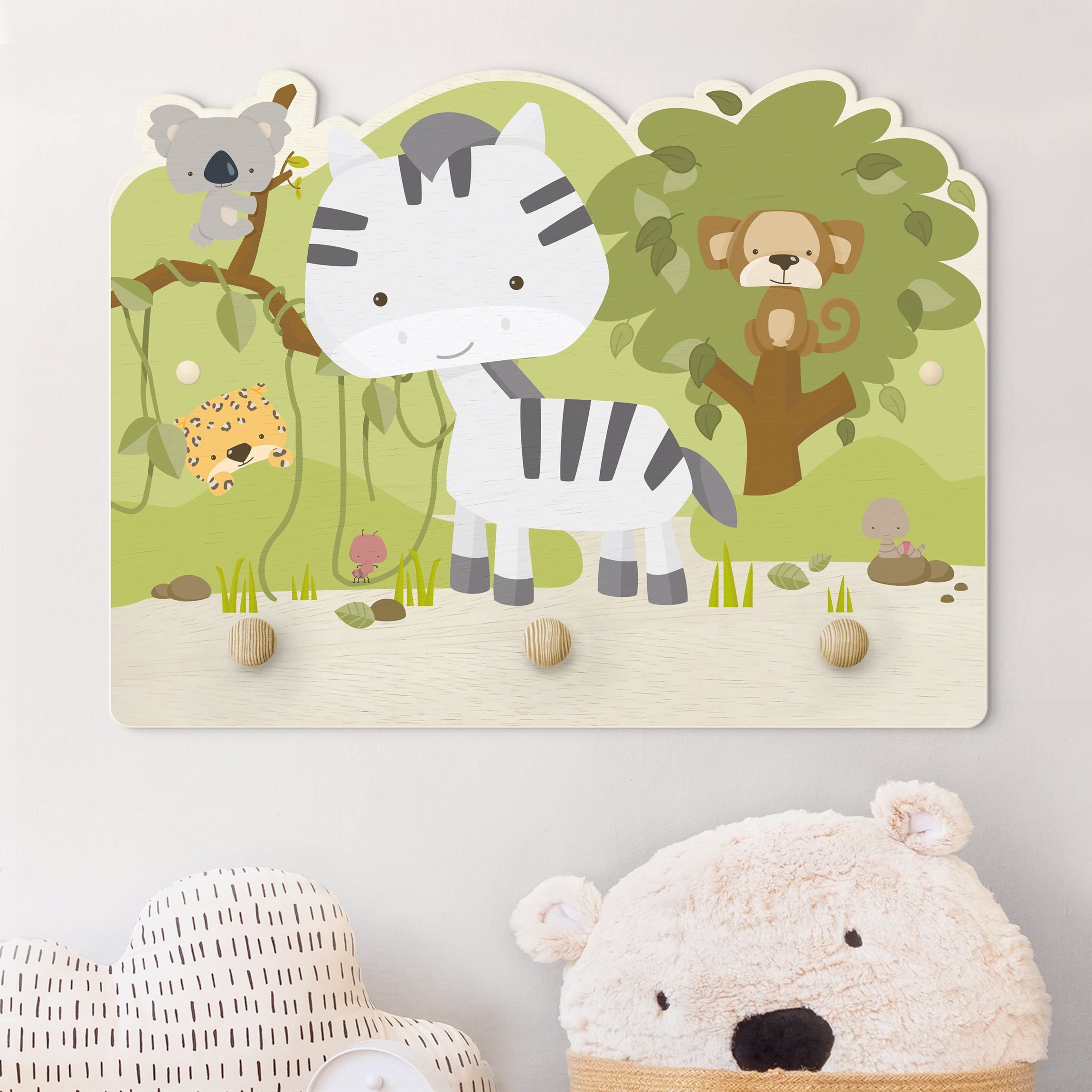 Bilderwelten Children's coat rack - Baby Zebra in der Savanne, Dimension HxW: 11.81x15.74 in.