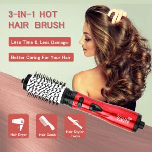 Hot Air Brush Styler and Dryer,Rotating Hair Dryer Brush for Salon at Home,2-in-1 Electric Rotating Hair Curlyer Comb for Stylish Vibrant Curly Hair (Red)…