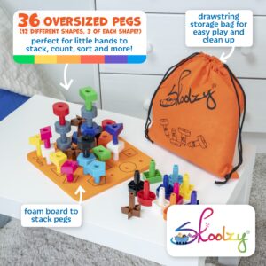 Skoolzy Stacking Toddler Peg Board 38 Piece Set and Rainbow Sorting Bears with Matching Cups 69 Piece Set Montessori Occupational Therapy Toddler Toys Kit with Storage Bags and eBook