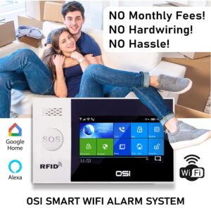 【OSI Wireless WiFi Smart Home Security DIY Alarm SYSTEM-14 Piece + 4X OSI Smart Security Bullet Camera Outdoor 1080P HD, WiFi Cameras】