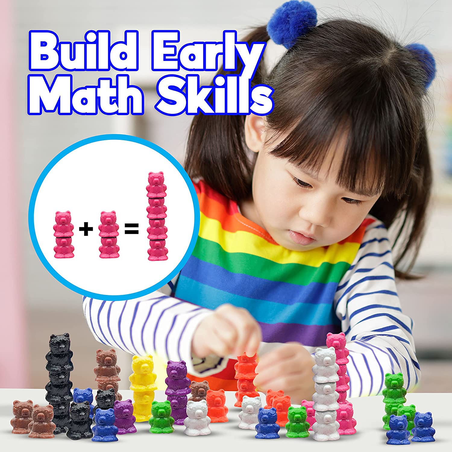 Skoolzy Stacking Toddler Peg Board 38 Piece Set and Rainbow Sorting Bears with Matching Cups 69 Piece Set Montessori Occupational Therapy Toddler Toys Kit with Storage Bags and eBook