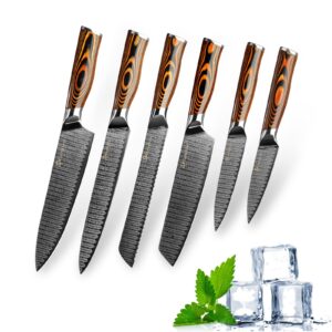 chef knife set, luckytime 6-piece kitchen knives set, german 5cr15mov high carbon stainless steel meat sushi fruit vegetable ultra sharp professional cutting knife with ergonomic handle & gray texture