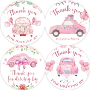 80 thank you for driving by stickers, drive by baby shower birthday party favor labels decorations