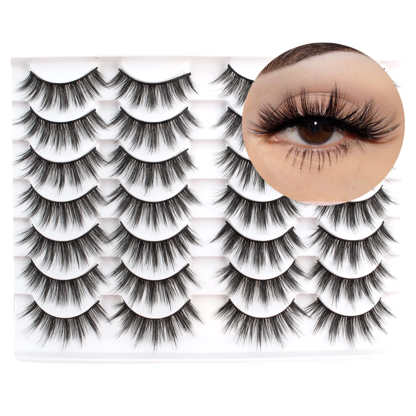 14 Pairs False lashes 3D Faux Mink Eyelashes Fluffy Lashes Natural Look Fake Eyelashes Handmade Reusable Strip Lashes Costume Eyelashes