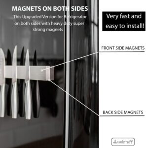 Hamletoff Premium Magnetic Knife Holder for Refrigerator – 16 Inch Professional Double Sided Magnetic Knife Strip for Fridge - Stainless Steel Magnetic Knife Holder for Wall Self Adhesive