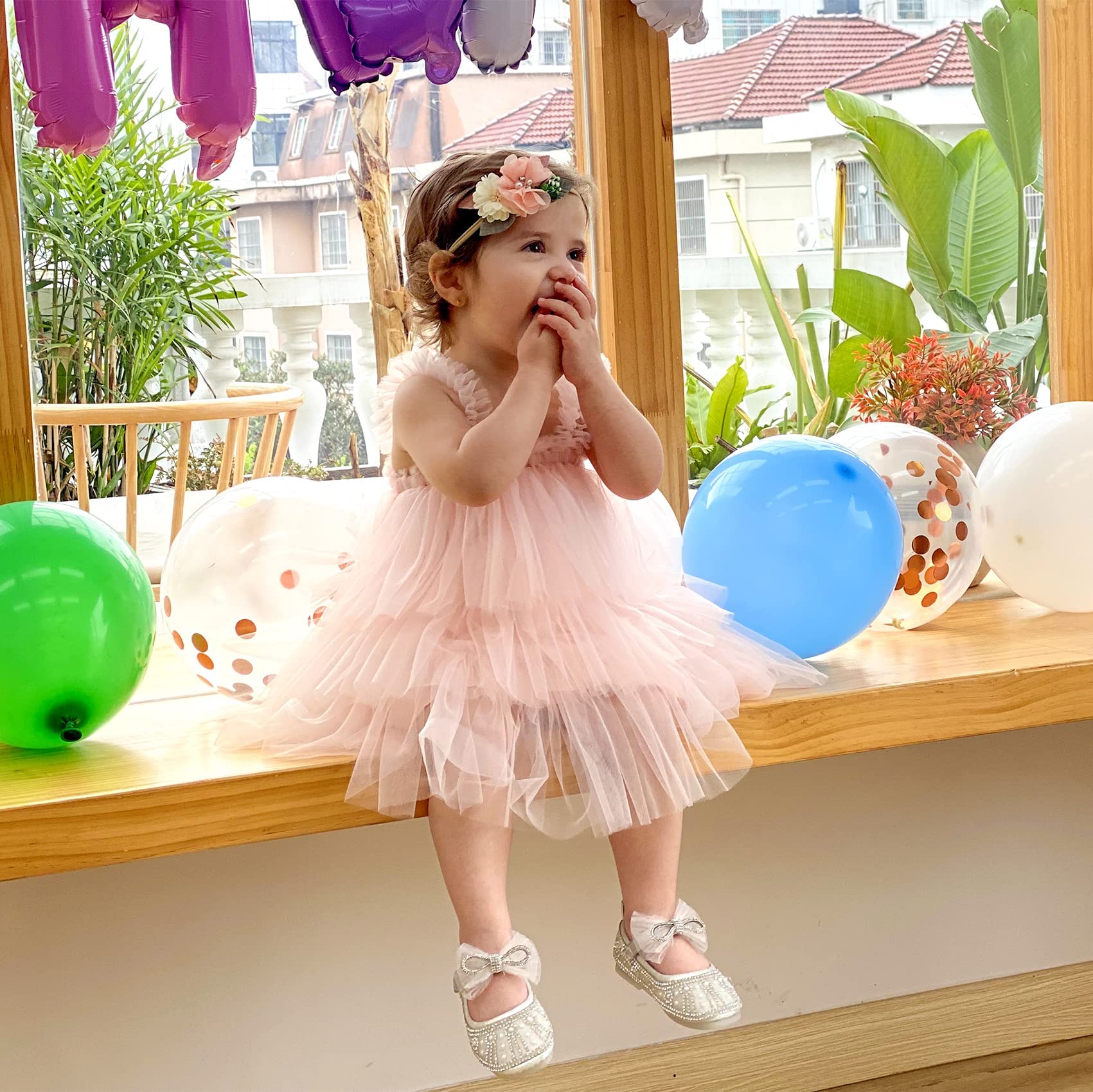 First Birthday Outfits for Baby Girl,Toddler Girls Fancy Tulle Flower Girl Tutu Dress for Wedding Guest 1st Birthday Photoshoot Blush Pink