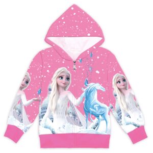 wyyxxt toddler coat little girls long sleeve print hoodie zip sweatshirt cartoon jackets (rose,6 years)