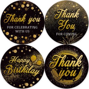 80 black gold birthday thank you stickers, big milestone bday party favor labels, birthday stickers for all ages