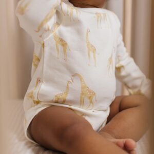 PEHR Shoulder Snap One-Piece Giraffe / 0-3 mos., Marigold