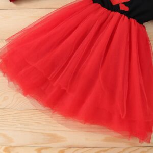 GUMEMO Valentine's Day Kids Toddler Baby Girls Mother's Day Birthday Dress Outfit Long Sleeve Princess Party Tutu Skirt Dress Playwear Clothes (3-4 Years, Black+Red)