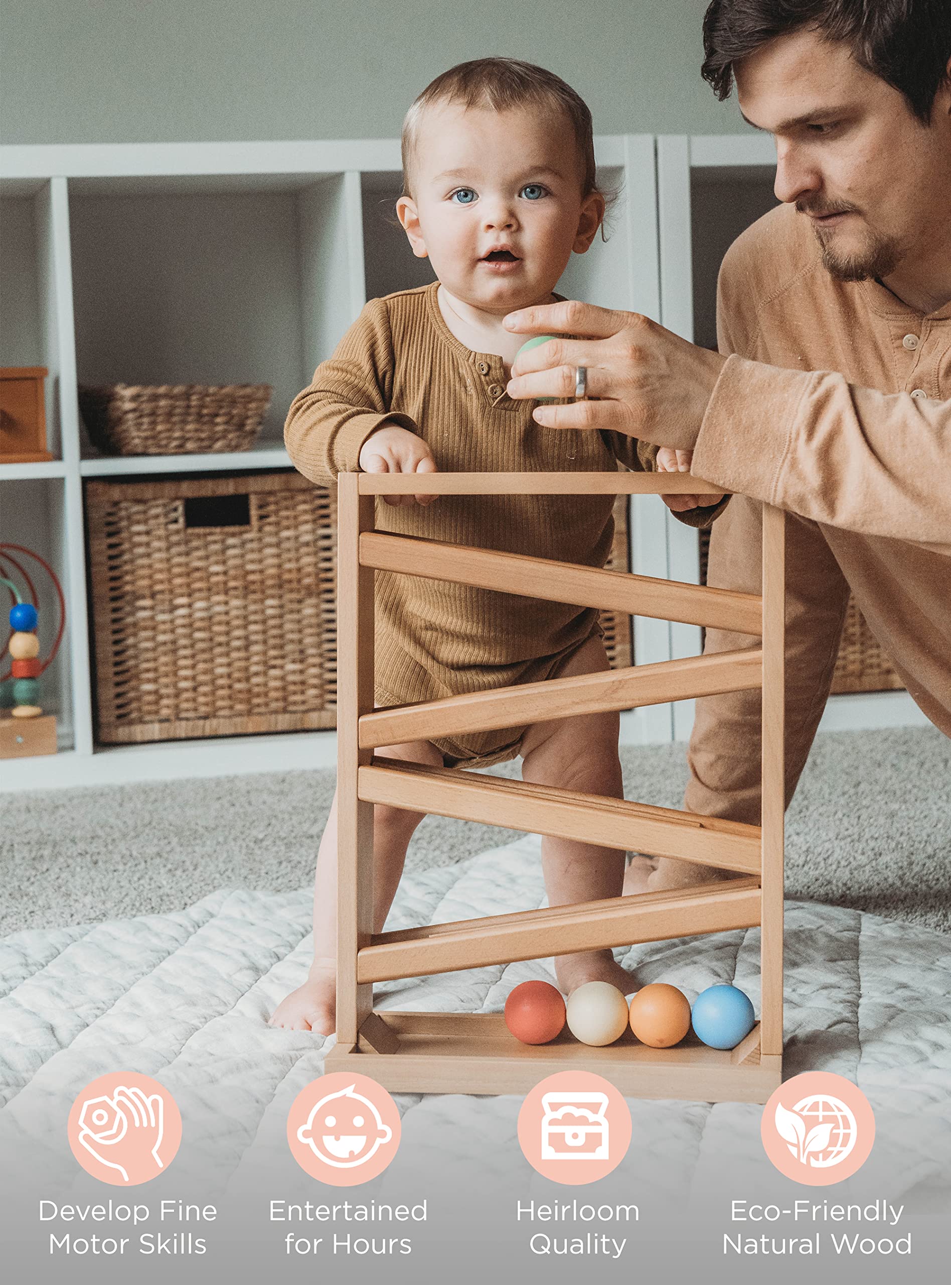 Montessori Ball Tracker Wooden Ball Drop - Wood Toys for 3 Year Old - Educational Toy for Baby and Toddler - Ball Ramp Maze Run Track - Baby Ball Drop Toy - First Birthday Gift 18 Months