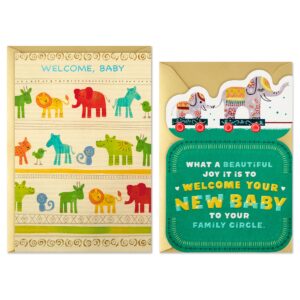 hallmark golden thread pack of 2 baby shower cards (elephants, safari animals) (899rzp1401)