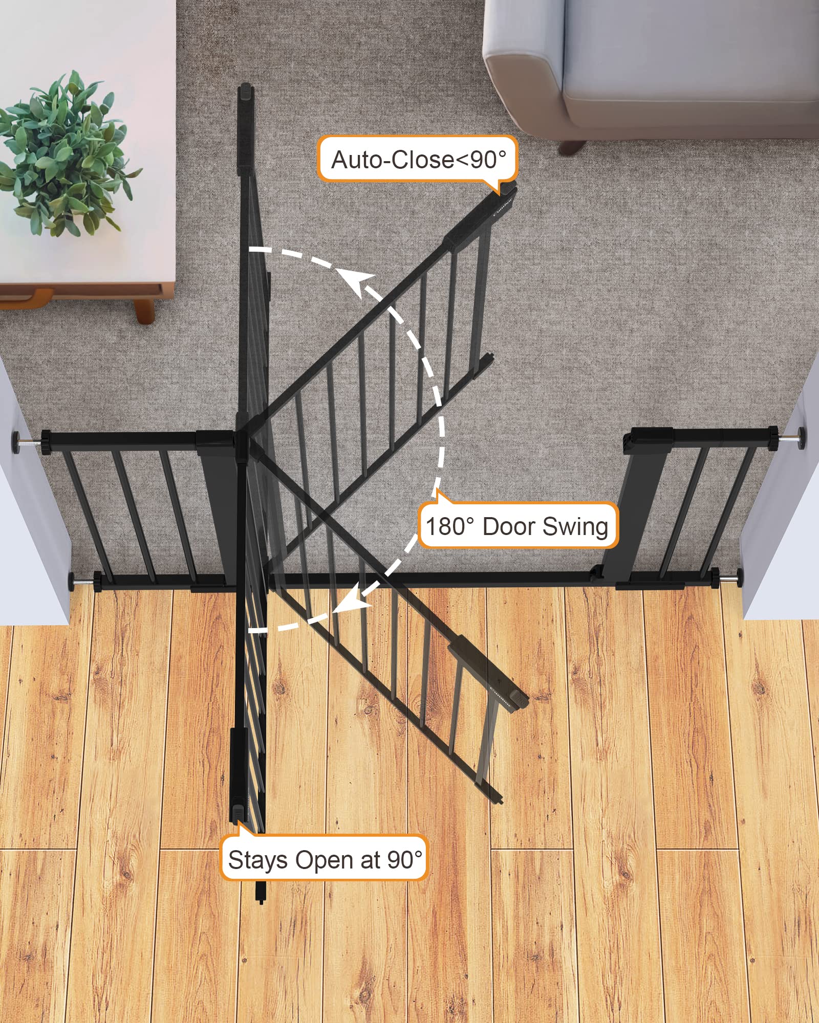 Cumbor 46 &51.5-Inch Baby Gate Extra Wide, Easy Walk Thru Dog Gate for The House, Auto Close Baby Gates for Stairs, Doorways