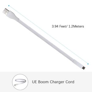 QJYTH Cord Replacement for UE Boom Charger, 1.2m USB Charging Cable Compatible with Logitech Ultimate Ears Boom 3/ MEGABOOM 3/ UE Wonderboom/UE Boom/Megaboom/Mega Boom (2 PCS, White)