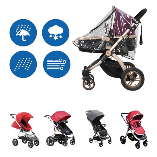 Stroller Rain Cover, Stroller Cover Universal Travel Weather Shield Rain Cover for Stroller Transparent Stroller Poncho Waterproof Zipper Window Design Winter Snow Wind Protection Small Medium Carts