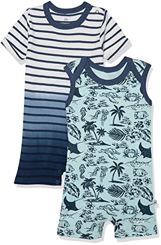 HonestBaby Multipack Short Romper Sets and Dresses 100% Organic Cotton for Infant Baby, Toddler Boys, Girls, Unisex (LEGACY), Tiki Scenic, 0-3 Months