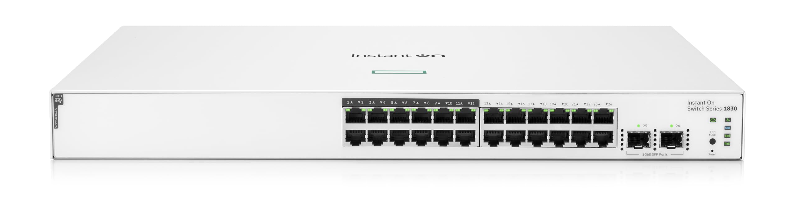 HPE Networking Instant On Switch Series 1830 24-Port Gb Smart-Managed Layer 2 Ethernet Switch with PoE | 24x 1G | 2X SFP | 12x CL4 PoE (195W) | Fan-Less | US Cord (JL813A#ABA)