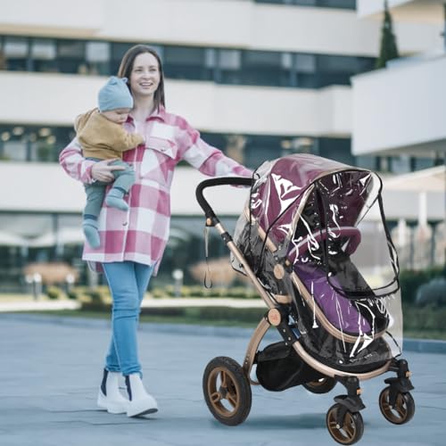 Stroller Rain Cover, Stroller Cover Universal Travel Weather Shield Rain Cover for Stroller Transparent Stroller Poncho Waterproof Zipper Window Design Winter Snow Wind Protection Small Medium Carts