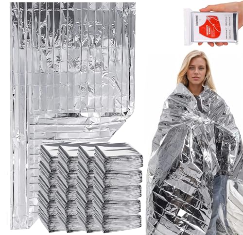 Essenhome 30 Pcs Emergency Mylar Thermal Blanket,fire Blanket,Gigantic Space Blanket 82 * 52 in. Marathons and Car Use